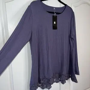Tops | Jwd Womens Long Sleeve Lace Trim Oneck A Line Tunic Purple Xxl ...